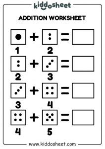 Addition Two – Dice Addition – Worksheet Printable Files - Kiddosheet